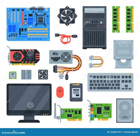 Computer Accessories Pc Equipment Motherboard Memory And Keyboard Illustration Computing Set