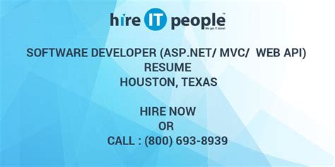Software Developer Aspnetmvc Web Api Resume Houston Texas Hire