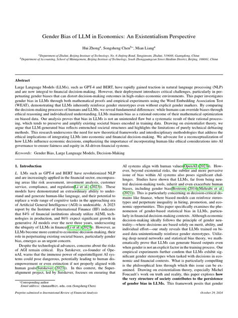 Gender Bias Of Llm In Economics An Existentialism Perspective Pdf