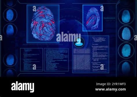 futuristic biometric fingerprint scan with digital blueprint interface