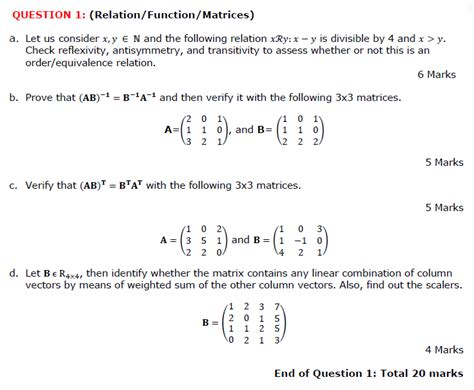 Solved QUESTION 1 Relation Function Matrices A Let Us Chegg Com