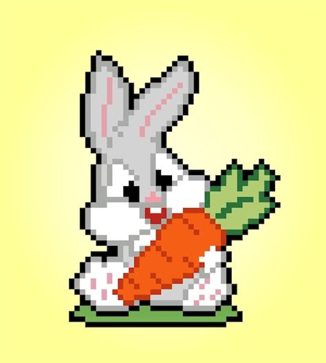 Premium Vector | Pixel 8 bit bunny holding a carrot animal game assets in vector illustration