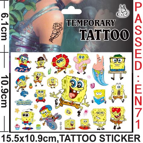 Temporary Tattoo Sticker For Body Art Spongebob Cartoon Water Transfer Flash Tattoo Fake Tatoo
