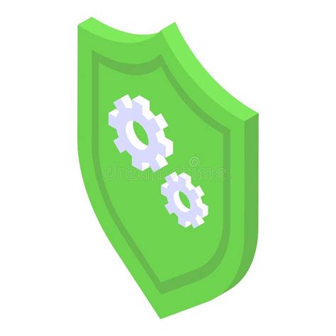 Isometric Security Shield With Gears Icon Stock Vector Illustration