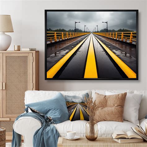Designart Parallel Paths Of The Yellow Road Landscapes Floater Framed