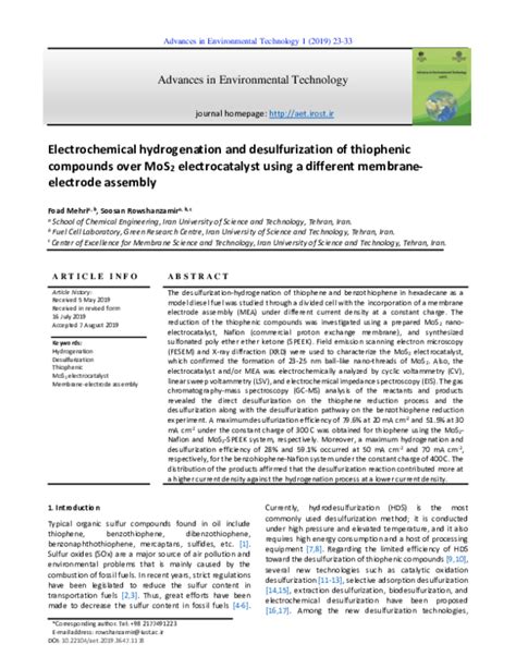 Pdf Electrochemical Hydrogenation And Desulfurization Of Thiophenic