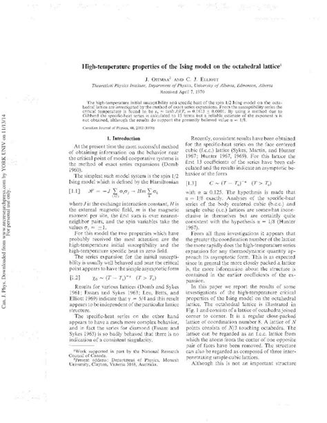 Pdf High Temperature Properties Of The Ising Model On The Octahedral Lattice Dokumentips