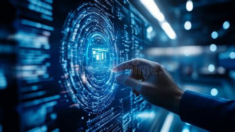 Hand Touching Futuristic Digital Interface Stock Illustration Illustration Of Advanced Design