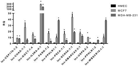 validation results of the 12 candidate lncrnas associated with breast