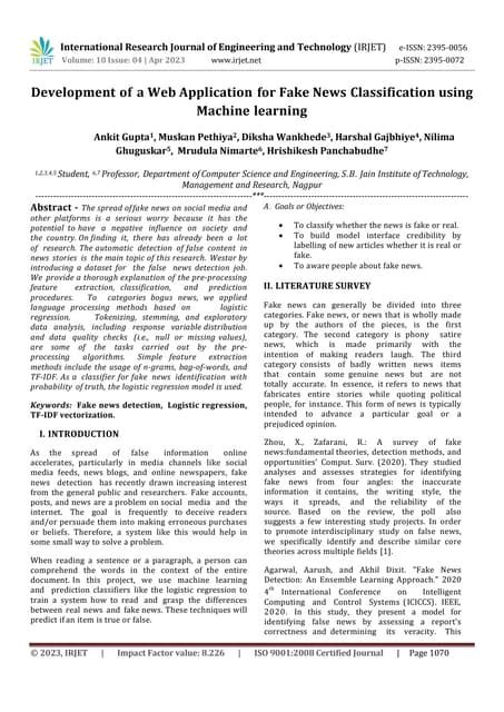 Development Of A Web Application For Fake News Classification Using