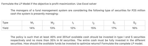 Solved Formulate The Lp Model If The Objective Is Profit