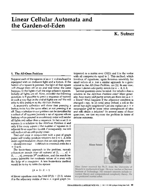 Pdf Linear Cellular Automata And The Garden Of Eden
