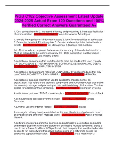 Wgu C182 Objective Assessment Latest Update Actual Exam 120 Questions