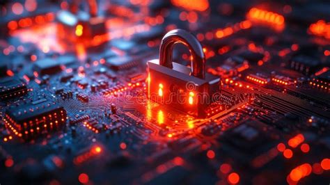 Three Glowing Padlock Icons Digital Circuit Board Symbolizing