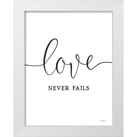 Lettered And Lined 12x14 White Modern Wood Framed Museum Art Print Titled Love Never Fails