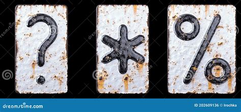 Set Of Symbols Question Mark Asterisk Percent Made Of Forged Metal On The Background Fragment