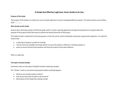 A Simple But Effective Logframe And A Guide To Its Use