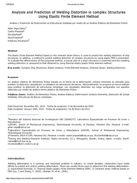 View Of Analysis And Prediction Of Welding Distortion In Complex Structures Using Elastic Finite