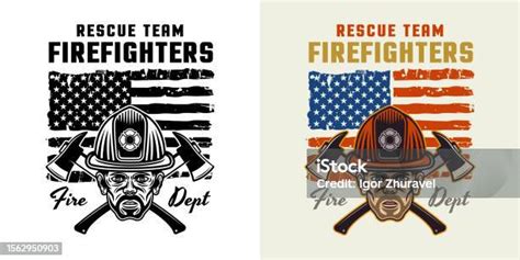 소방관 벡터 엠블럼 로고 배지 또는 라벨 디자인 일러스트레이션은 흰색과 색상에 검은색의 두 가지 스타일로 표시됩니다 2명에 대한 스톡 벡터 아트 및 기타 이미지 Istock