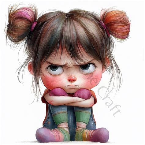 12 Grumpy Girl Clipart Quirky Girl Angry Girl High Quality S Digital Download Watercolor