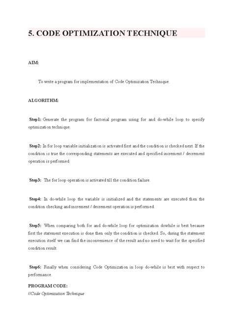 Ex 5 Cd Implementation Of Code Optimization 5 Code Optimization