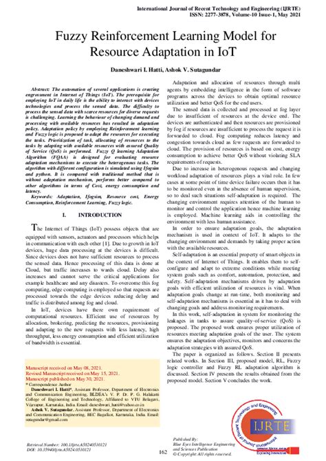 Pdf Fuzzy Reinforcement Learning Model For Resource Adaptation In Iot
