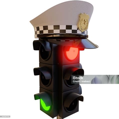 클리핑 경로가 있는 흰색 배경에 격리된 신호등의 공식 모자 교통 질서 및 벌금 개념 0명에 대한 스톡 사진 및 기타 이미지