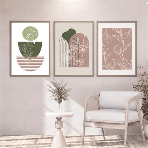 Abstract Botanical Wall Art Set Green Leaf Prints Digital Download