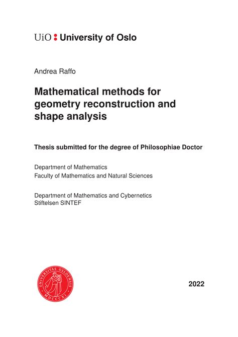 Pdf Mathematical Methods For Geometry Reconstruction And Shape Analysis