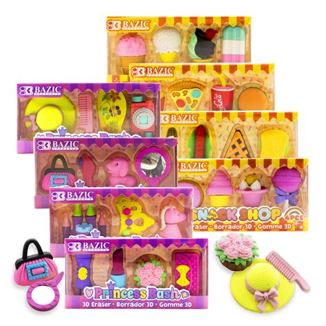 Bazic 3d Erasers Set Assorted Food And Princess Dress Up Mini Pencil Erasers 4pack 8 Packs