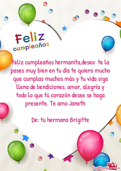 Feliz Cumpleaños Hermanitadeseo Te La Pases Muy Bien En Tu Día Te