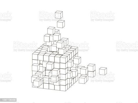 작은 조각에서 와이어 프레임 큐브입니다 큰 데이터 개념입니다 0명에 대한 스톡 벡터 아트 및 기타 이미지 0명 3차원 형태