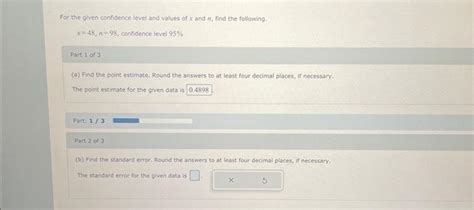 solved for the given confidence level and values of x and n