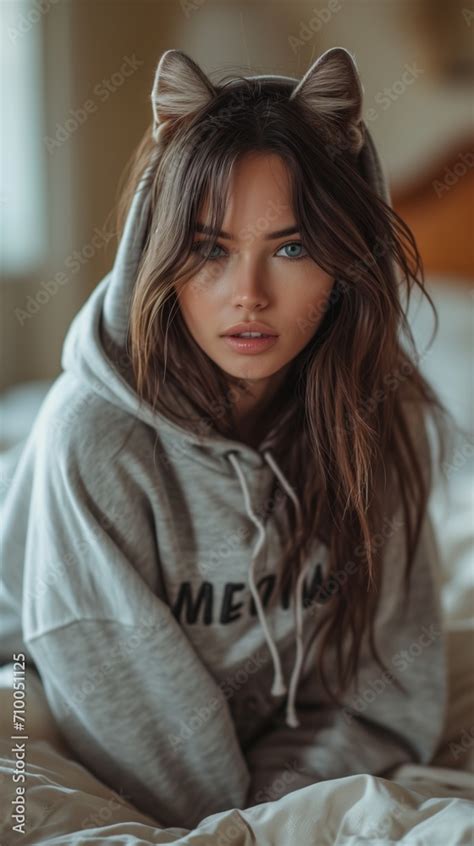 Fantasy Photography Of A Beautiful Woman With Half Human Half Cat Breed Wearing An Oversized