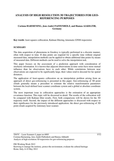 PDF Analysis Of High Resolution D Trajectories For Geo Referencing Purposes