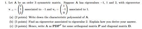 solved 1 let a be an order 3 symmetric matrix suppose a