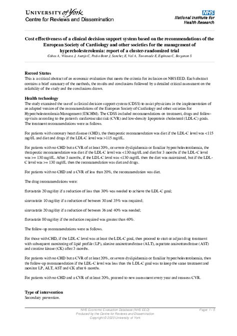Pdf Cost Effectiveness Of A Clinical Decision Support System Based On