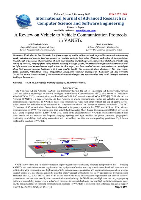 Pdf A Review On Vehicle To Vehicle Communication Protocols In Vanets