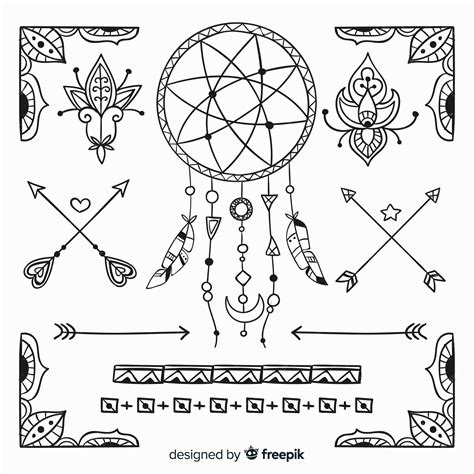 손으로 그린 Boho 스타일 요소 컬렉션 무료 벡터