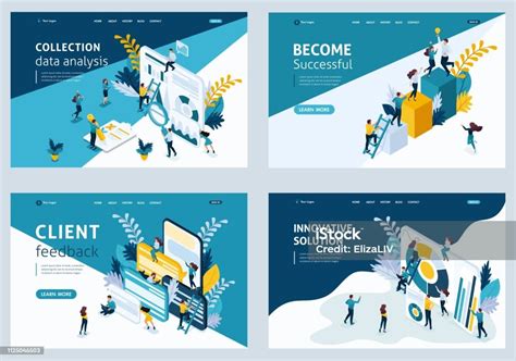 웹사이트 템플릿 방문 페이지 아이소메트릭 모집 데이터 컬렉션 마케팅 연구 고객 리뷰 및 의견 편집 하 여 사용자 지정 Ui Ux 경영자에 대한 스톡 벡터 아트 및 기타