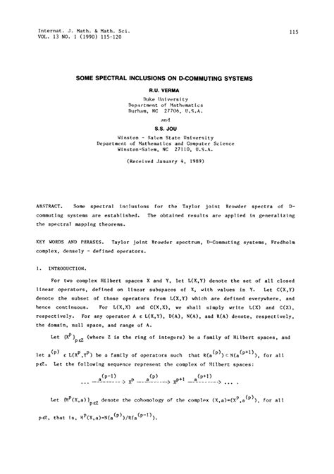 Pdf Some Spectral Inclusions On D Commuting Systems