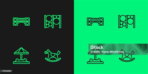 안장 그네에 라인 말 모래가 있는 샌드박스 놀이터 어린이 다리 및 등반 장비 아이콘을 설정합니다 벡터 0명에 대한 스톡 벡터 아트 및 기타 이미지 Istock