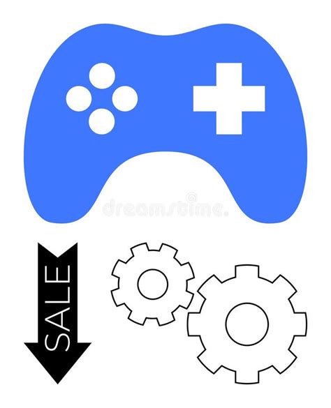 Blue Gaming Controller With Gears And Sale Arrow Stock Illustration