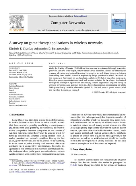Pdf A Survey On Game Theory Applications In Wireless Networks
