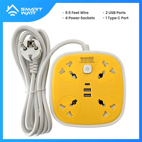 Universal Electric Power Extension Board 4 Power Socket 2 Usb Ports Plug 1 Type C Port For