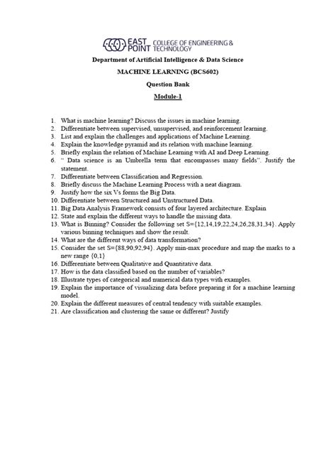Question Bank Module1 Machine Learning Pdf