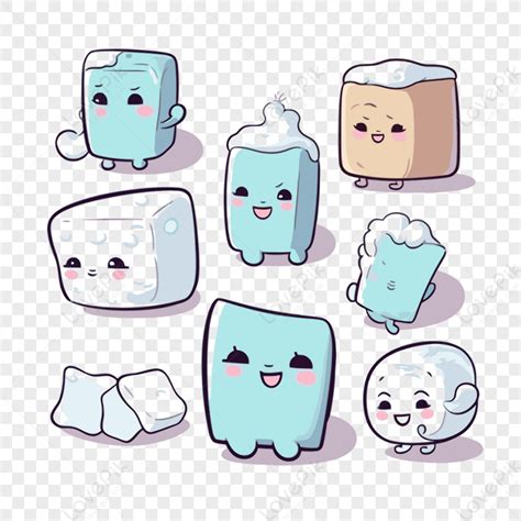 마시멜로 클립 아트 아이스크림 사각형의 귀여운 만화 캐릭터 세트 벡터 Png 일러스트 무료 다운로드 Lovepik