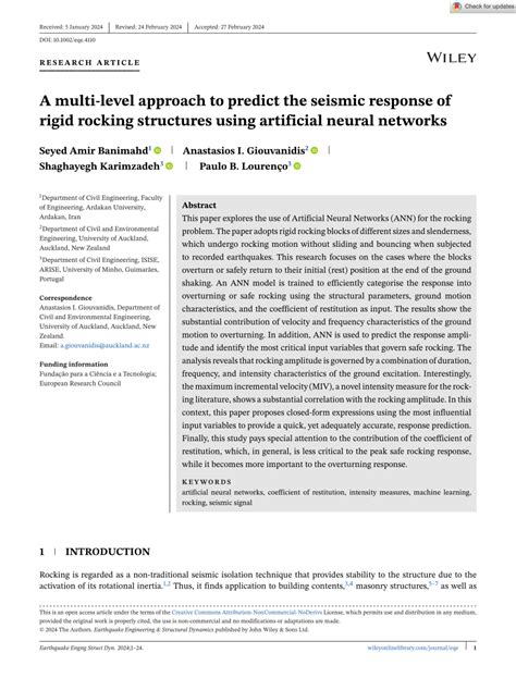 pdf a multi‐level approach to predict the seismic response of rigid