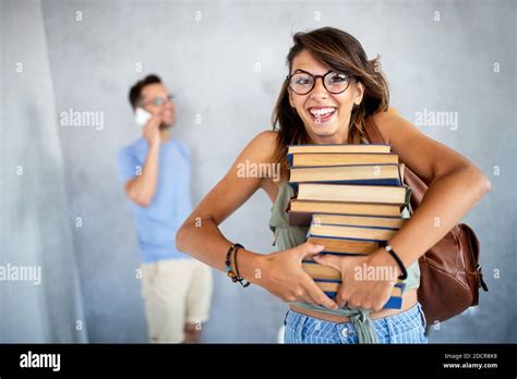 Stylish Nerd Girl With Many Books Education Study People University