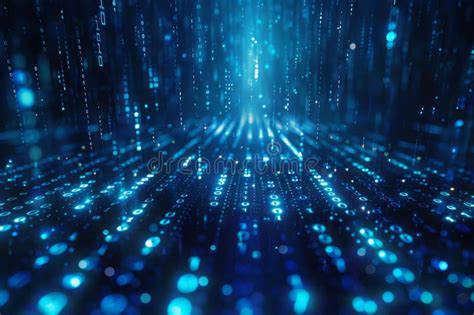 Digital Artwork Of Blue Binary Code Falling On A Dark Background Depicting A Data Flow Concept